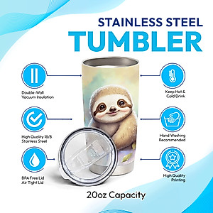 Hyturtle Personalized Gifts For Sloth Lover - Sloth Print Custom Name Stainless Steel Tumbler 20oz With Lid - Idea Animal Lover Gifts For Women Girl On Birthday, Christmas