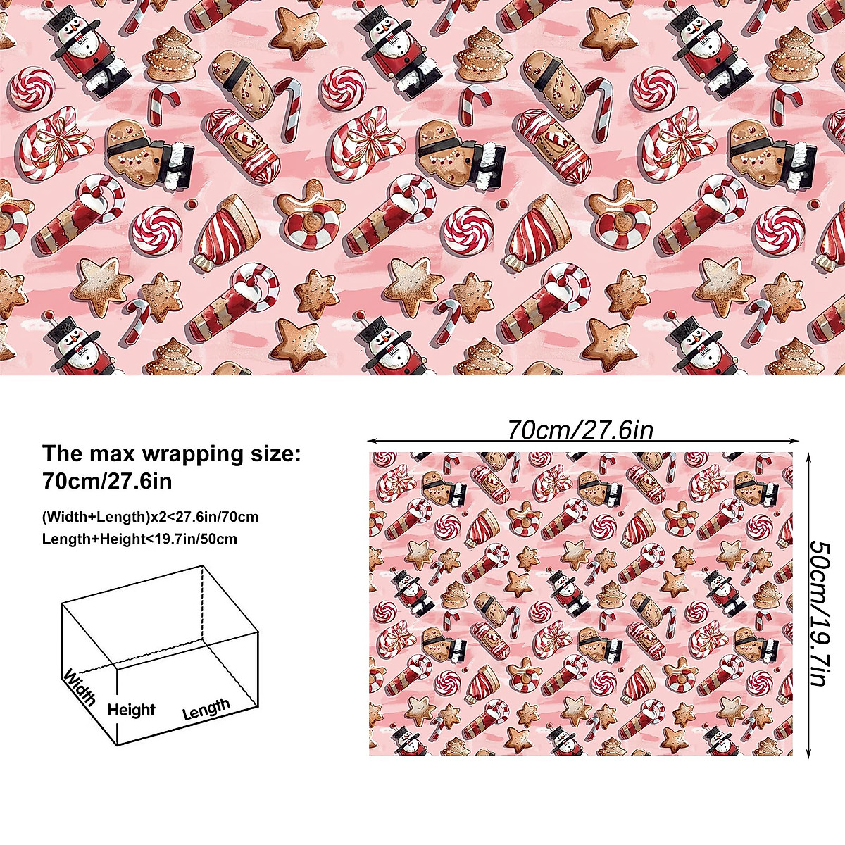 Vnaaem Pink Christmas Wrapping Paper with 4 Nutcracker Gingerbread Design for Christmas Holiday Party Celebration - 20 X 28Inches Per Sheet(8 Pack)