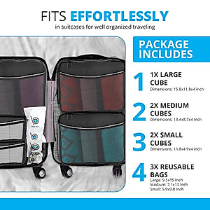 bago 8 Pcs Packing Cubes for Suitcases - 5 Travel Cubes with 3 ZipLock Bags - Luggage Organizer Bags to Get Maximum Storage, Save Time & Effort to Pack - Happy Traveling (Green Red Purple Yellow)