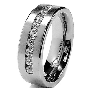 Metal Masters 8 MM Men's Titanium ring wedding band with 9 large Channel Set Cubic Zirconia CZ size 11