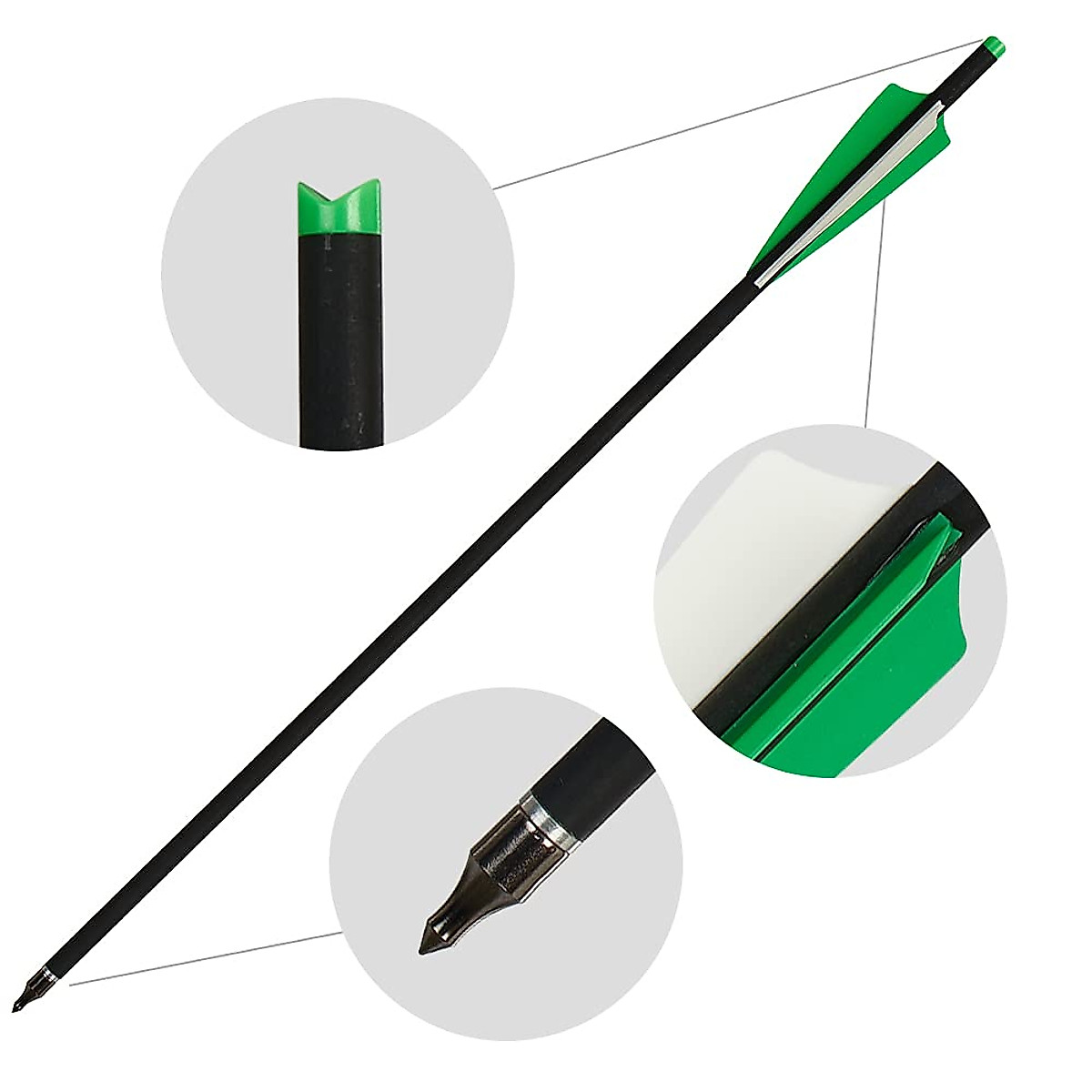 IRQ Carbon Crossbow Bolts 20 Inch Hunting Archery Arrows for Outdoor Practice, Removable Tips (Pack of 12) (20 in Green and White)