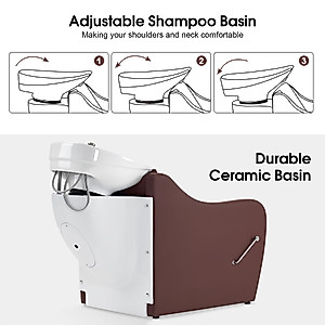 BarberPub Shampoo Barber Classic Chair, Ceramic Shampoo Bowl Sink Chair Station for Spa Beauty Salon 9090