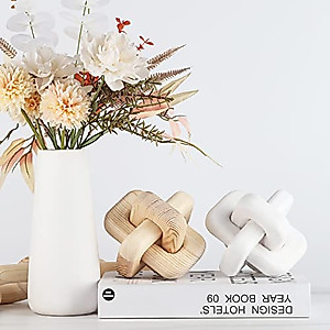 Wood Knot Decor,3-Link Wood Chain Link Decor,Rustic Home Decor Farmhouse,Hand Carved Boho Bead,Coffee Table Decorations for Living Room (White)