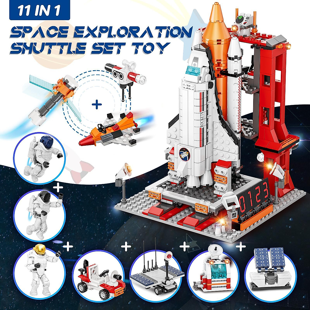 OKKIDY Space Exploration Shuttle Toys, City Aerospace Building Sets Toys for 6 7 8 9 10 11 12 Years Old Kids, 12-in-1 STEM Projects Rocket Building Toy Kit for Kids Boys Girls Aged 6+ (855Pcs)