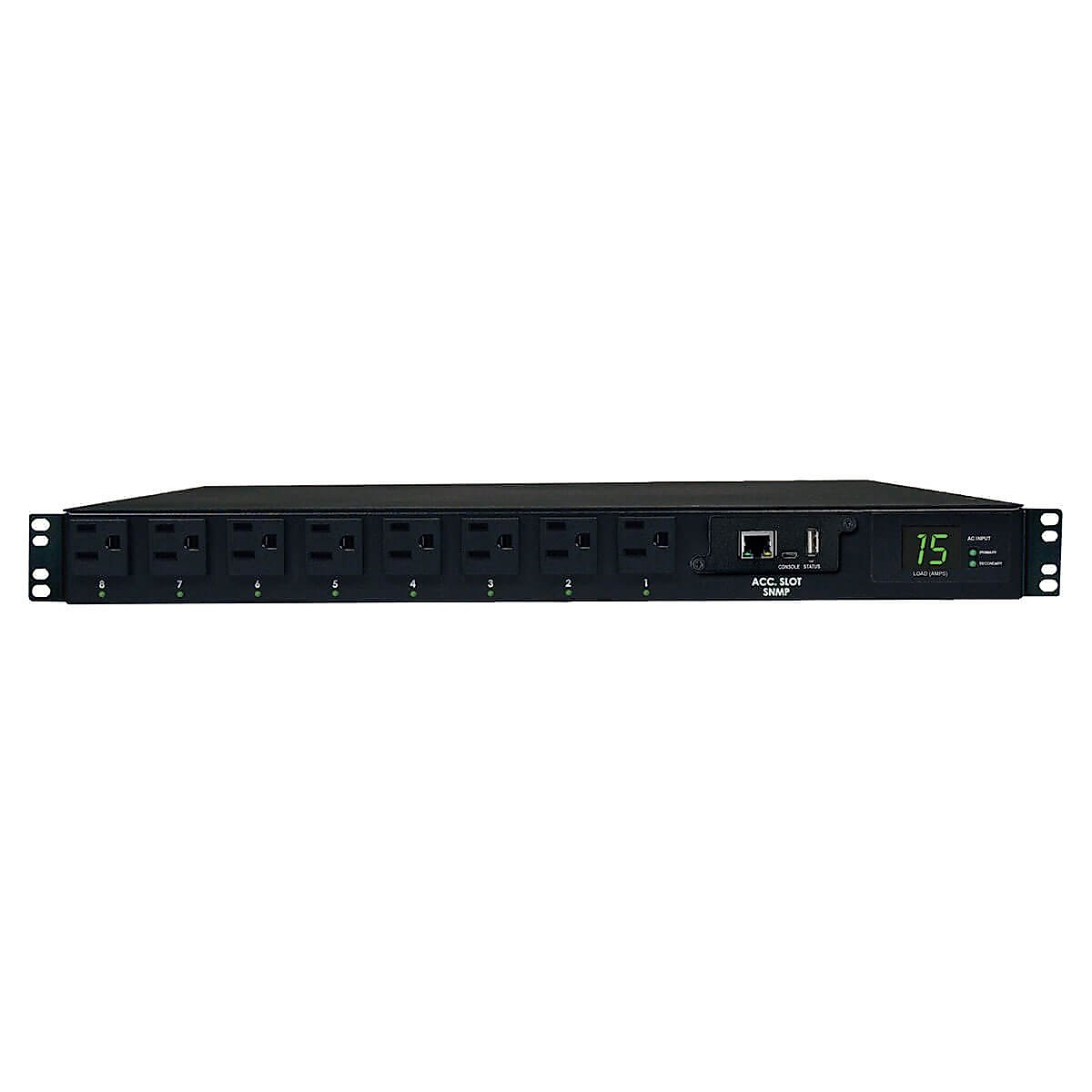 Tripp Lite 1.4kW Single-Phase ATS / Switched PDU with LX Platform Interface, 120V outlets (8 5-15R), 2 5-15P 120V 12ft Inputs, 1U Rack-Mount, TAA, 2 Year Warranty (PDUMH15ATNET ) Black