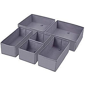 homyfort Dresser Drawer Organizer, Foldable Cloth Storage Box Closet Cube Basket Bins Containers Divider with Drawers for Underwear, Bras, Socks, Ties, Scarves, Set of 6, Grey