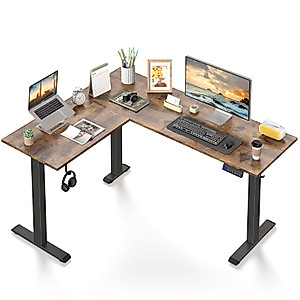 Mr IRONSTONE L Shaped Electric Standing Desk, 59 x 47 Inch Height Adjustable Desk, Corner Adjustable Desk Sit Stand Desk Home Office Computer Desk, Rustic Brown