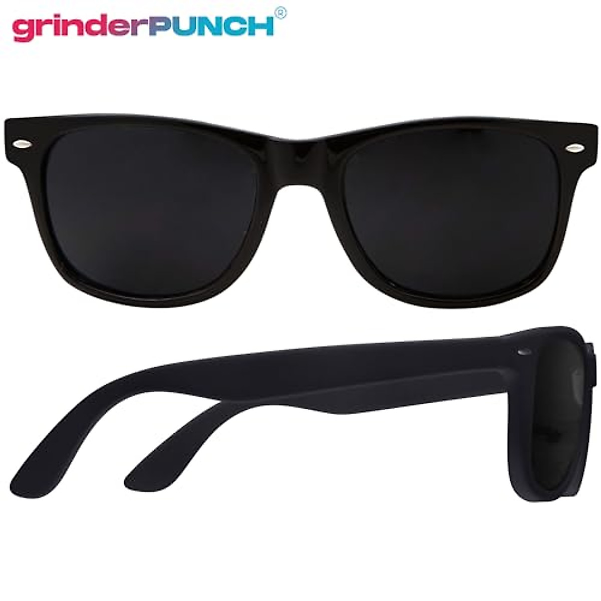 grinderPUNCH Super Dark Black Lens Men's Sunglasses Retro Classic 80's Stylish Trendy Shades (Black)
