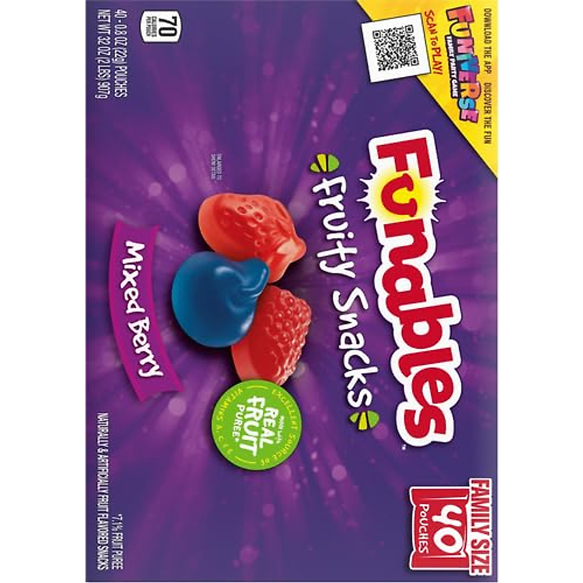 Funables Fruit Snacks, Mixed Berry Fruit Flavored Snacks, 0.8 ounce Pouches (Pack of 40)