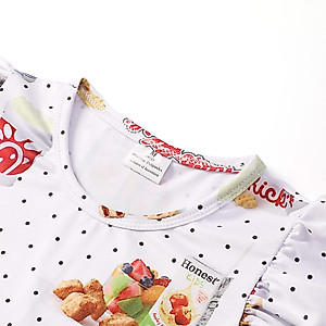 JONGOS Toddler Girls Fried Chicken Burger Pattern Dresses Ruffle Bottom Flutter Sleeve Summer Apparel 4-5T