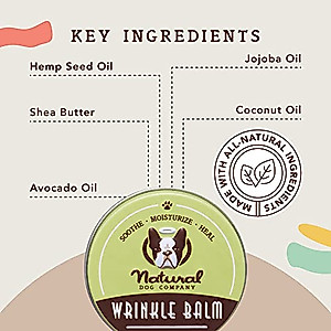Natural Dog Company Wrinkle Balm, 1 oz. Tin, Dog lotion for dry itchy skin, Cleans Wrinkles, Yeast Infection treatment for dogs, Plant based, Frenchie Dog Accessories, Made in USA