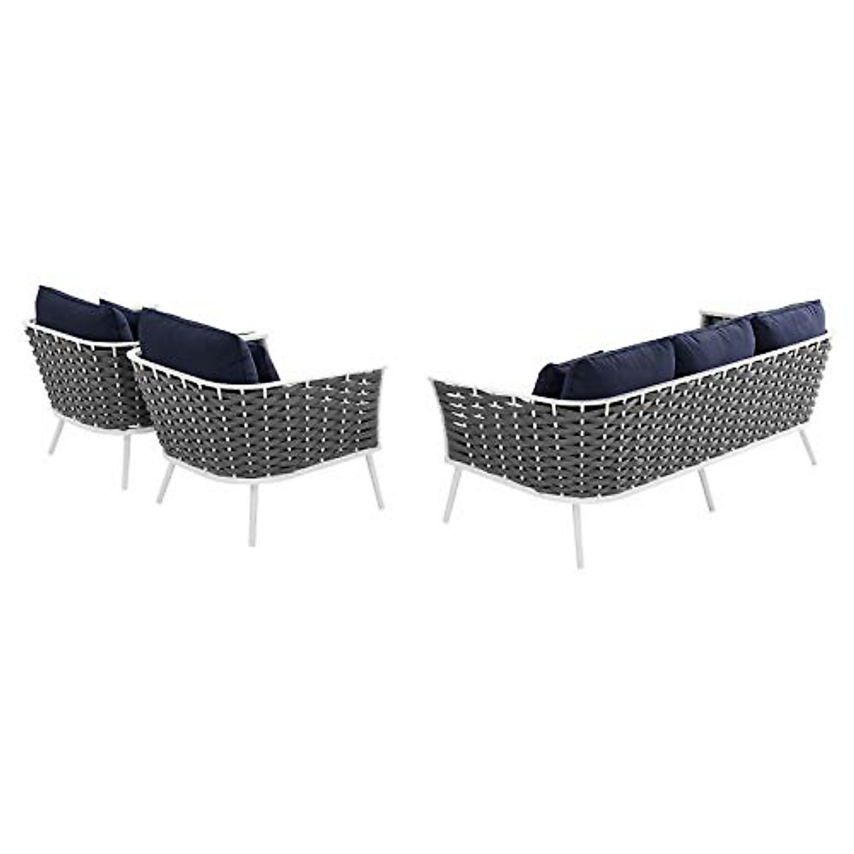 Modway EEI-3165-WHI-NAV-SET Stance Outdoor Patio Aluminum, Sofa and Two Armchairs, White Navy