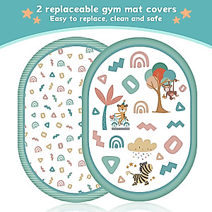 Kompoll Baby Play Gym 7 in 1 Baby Activity Gym Mat with 2 Washable Covers Thick Non-Slip Playmats with 6 Toys Baby Tummy Time Mat for Early Sensory Exploration and Motor Skill Development for Infant