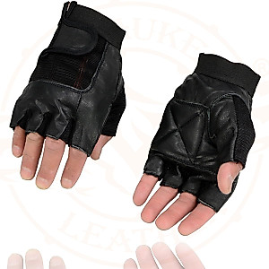 Milwaukee Leather SH217 Men's Black Leather Gel Padded Palm Fingerless Motorcycle Hand Gloves W/Breathable ‘Mesh Material’ - Large
