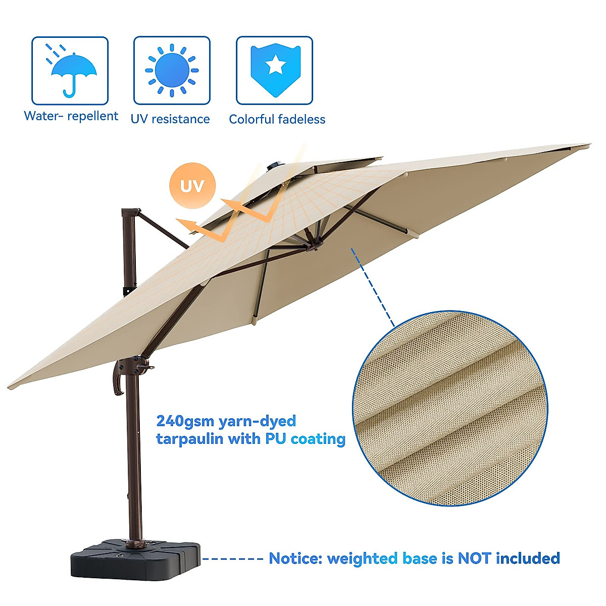 ZLACUIU 10x13FT Cantilever Outdoor Patio Umbrellas, Double Top Large Rectangle Umbrella, Heavy Duty 360° Rotation Offset Outdoor Sun Shade Umbrella for Garden Deck Pool Backyard Patio, Beige