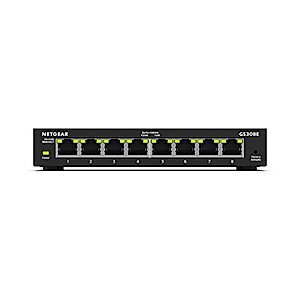 NETGEAR 8 Port Gigabit Ethernet Managed Network Switch (GS308E) - Desktop or Wall Mount, Home Network Hub, Office Ethernet Splitter, Silent Operation