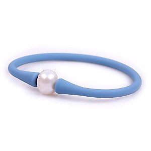 GEM-Inside Big 11mm Real Pearl Bridesmaid Blue Mood Stackable Silicone Rubber Stretch Freshwater Cultured Pearl Jewelry Bracelets for women 7"
