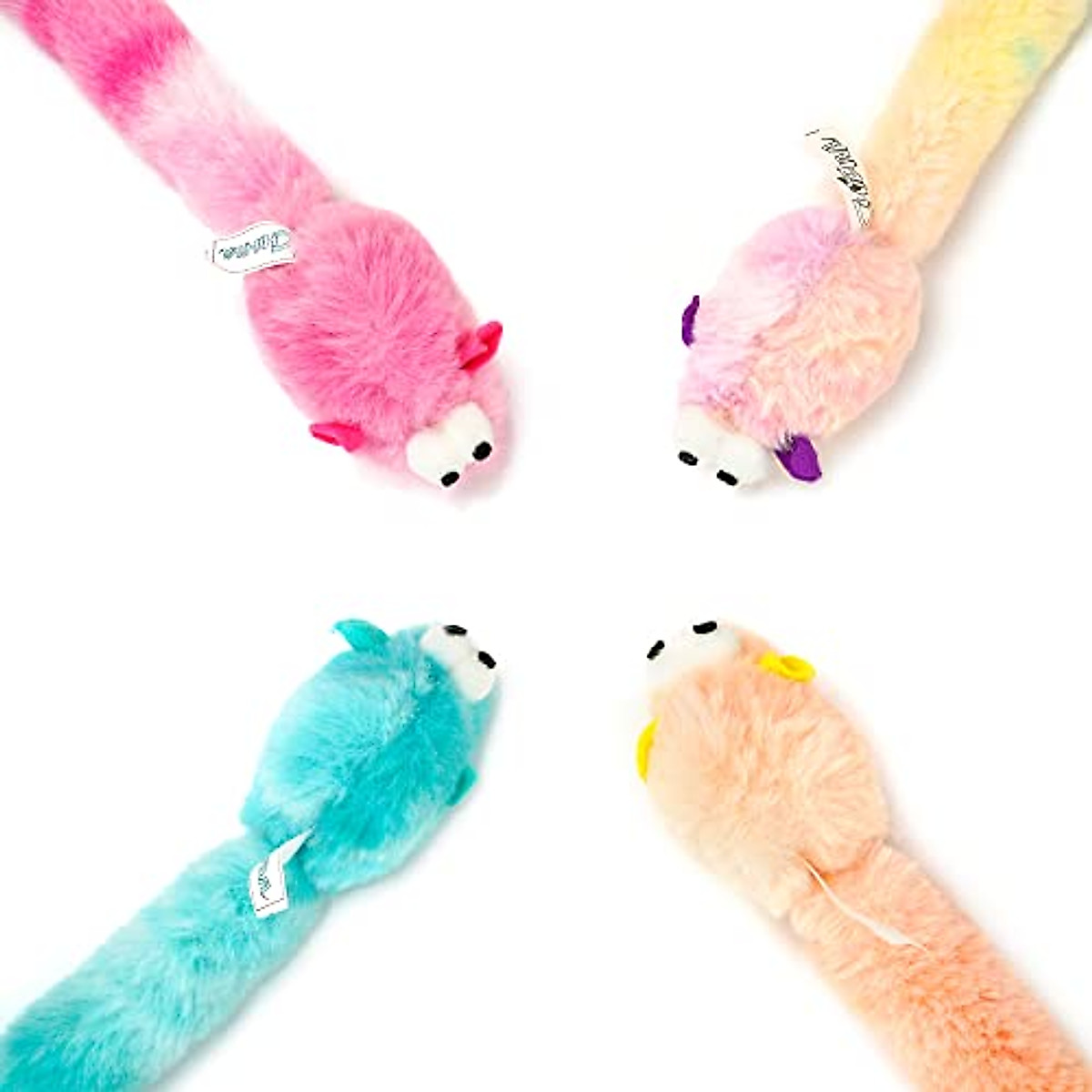 CHIWAVA 4 Packs 15 Inch Long Soft Plush Cat Toys Mice with Bell Rustle Sound Small Mouse Activity Interactive Toy