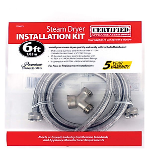 Certified Appliance Accessories STMKIT3 Braided Stainless Steel Steam Dryer Installation Kit, 6ft