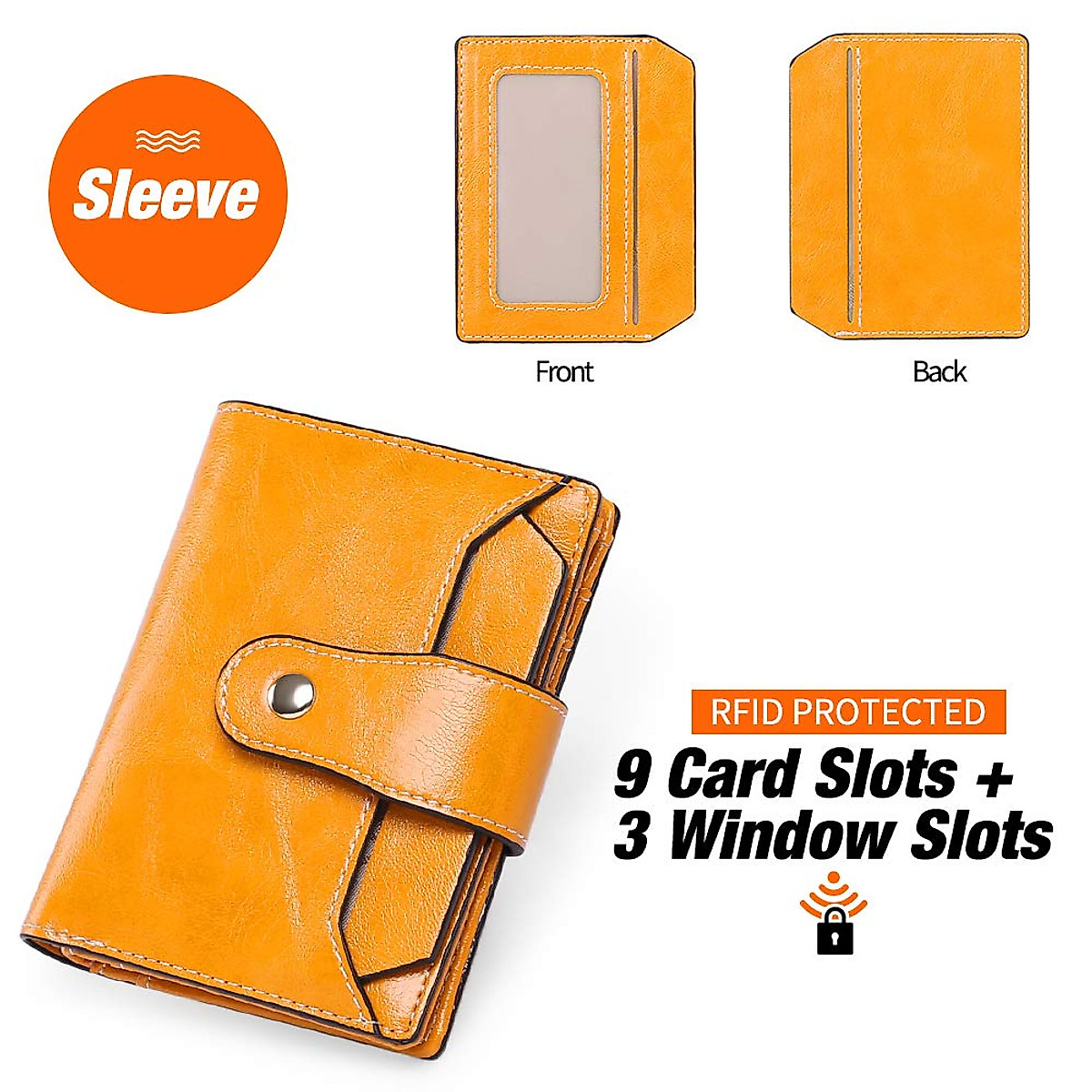 GOIACII Women Wallet RFID Blocking Leather Small Bifold Zipper Pocket Wallet Compact Card Case Purse with ID Window