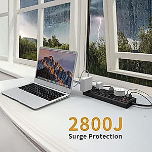 Power Strip Surge Protector, SUPERDANNY 10 Wide Outlets with 4 USB Charging Ports,1875W/15A, Flat Plug,2800 Joules Surge Protection with 5 Ft Extension Cord for Home,Office, Black