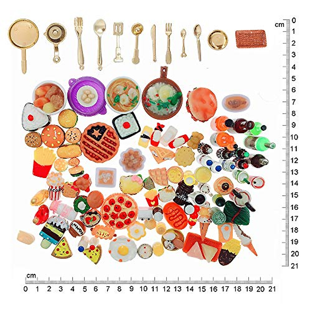 SIX VANKA Miniature Food Drinks Toys 110pcs Mixed Resin Pizza Hamburgers French Fries Wine Decoration Tableware Doll house for Adults Childrens Pretend Play Kitchen Cooking Game Birthday Party Present