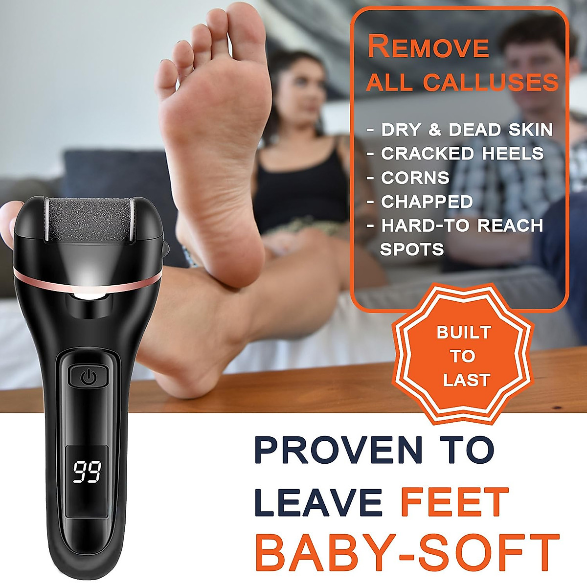 Callus Remover for Feet, 13-in-1 Professional Pedicure Tools Foot Care Kit, Foot Scrubber Electric Feet File Pedi for Hard Cracked Dry Dead Skin, 3 Rollers, 2 Speed, Battery Display (Black)