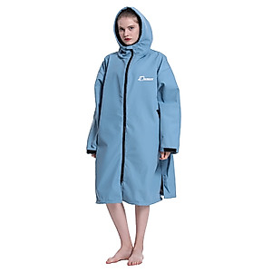 Oksun Oversized Waterproof Swim Parka: Windproof Warm Swimming Coat - Water Resistant Jacket - Thin Fleece Lined Surf Poncho (L-XL, Blue)