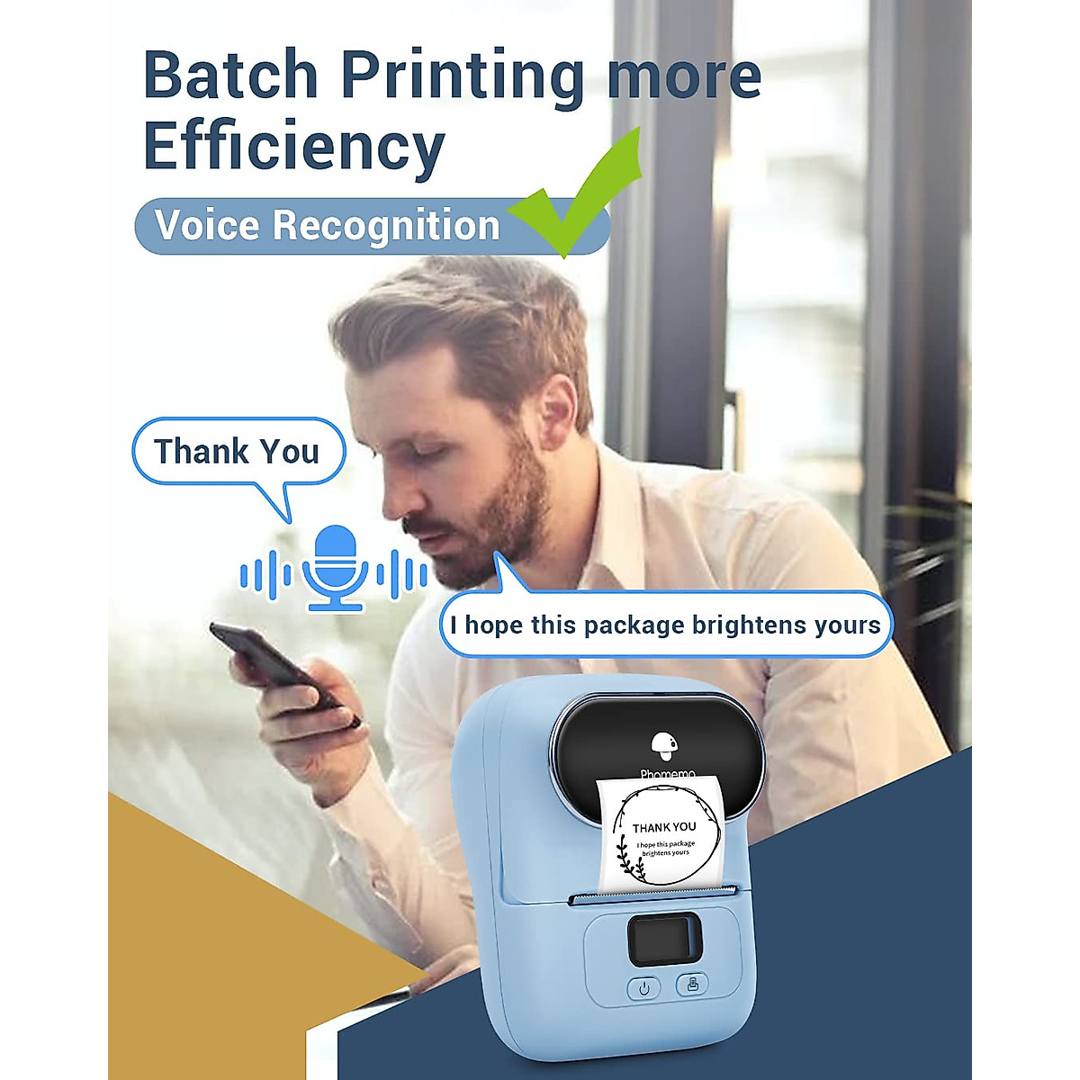 Phomemo Barcode Label Printer- M110 Label Maker Portable Bluetooth Label Maker Machine for Small Business, Barcode, Address, Logo, Clothing, Jerwery, Compatible with iOS & Android, Blue