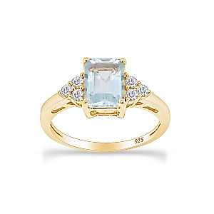Jewel Zone US Simulated Blue Aquamarine & White Topaz CZ Fashion Ring in 14k Gold Over Sterling Silver (1.67 Cttw)