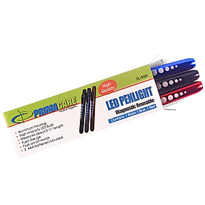 Primacare DL-9326 Aluminum Diagnostic Reusable Penlights | Pupil Gauge | 6-Inch LED Medical Pen Light | Professional Medical Supplies for EMT, Nurses, Doctors, Dentists & Hospitals | Multicolor 3 Pack