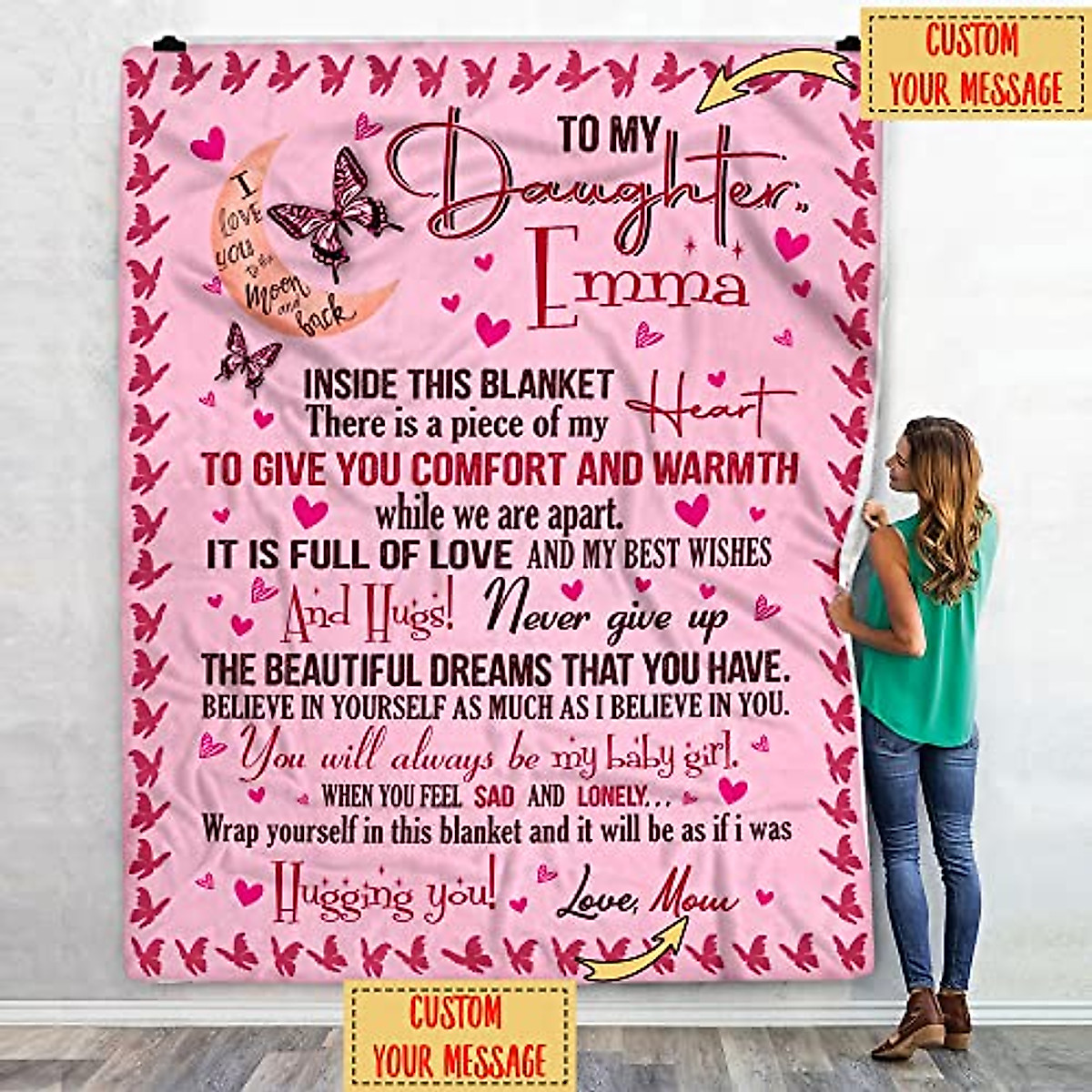 Personalized Blanket to My Daughter, to My Daughter Blanket from Mom,Dad, Dad, Gift for Daughter, Customized Name, Custom Blanket for Birthday, Christmas, Thanksgiving,to My Daughter Throw Blanket