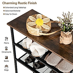 COSTWAY Shoe Rack, 5-Tier Free Standing Shoe Storage Organizer with Wooden Top, 4 Metal Mesh Shelves for 16-20 Pairs Shoes, Adjustable Protecting Feet for Entryway, Hallway, Rustic Brown and Black