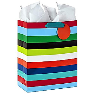 Hallmark 13" Large and 15" Extra Large Gift Bags Assortment with Tissue Paper (Pack of 3: Celebrate, Rainbow Stripes, Polka Dots) for Christmas, Birthdays, Father's Day, Graduations or Any Occasion