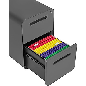 Laura Davidson Furniture Stockpile 2 Drawer Mobile File Cabinet with Lock - Under Desk Metal Filing Cabinet, Legal/Letter File Folders, Wheels and Stationary Feet, Pre-Assembled, Dark Grey