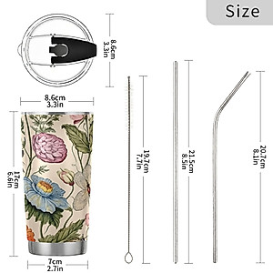 xigua Floral Dragonflies 12oz Tumbler with Lid and Straw, Stainless Steel Vacuum Insulated Coffee Tumbler Cup, Double Wall Travel Mug for Hot and Cold Drinks