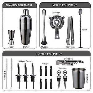 Eligara 23-Piece Bartender Kit Cocktail Shaker Set: Stainless Steel Bar Tools with Sleek Bamboo Stand & Cocktail Recipes Booklet | Ultimate Drink Mixing Adventure