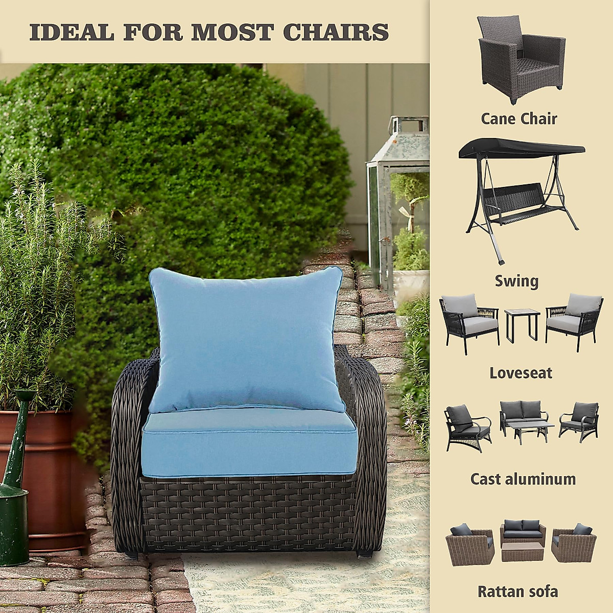 Sunshine Outdoor Indoor/Outdoor Deep Seat Patio Cushions Set 22x24 inch :Resilient Foam Filling,All Weather Resistant Patio Cushions Patio Furniture,Light Blue 2 Sets