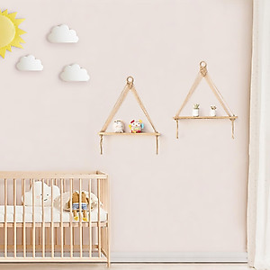 Dahey Macrame Hanging Shelf Boho Wall Decor 2 Pack Rustic Wood Floating Shelves for Nursery Bedroom Bathroom Living Room College Dorm Room Storage Display Shelves for Hanging Plants Photos