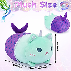 KOPHINYE Mermaid Cat Stuffed Animal,8 inch Cute Cat Plush Mermaid Stuffed Animal Soft Cartoon Cat Plush Pillow, Kawaii Plush Toy for Kids Girls Boys Birthday