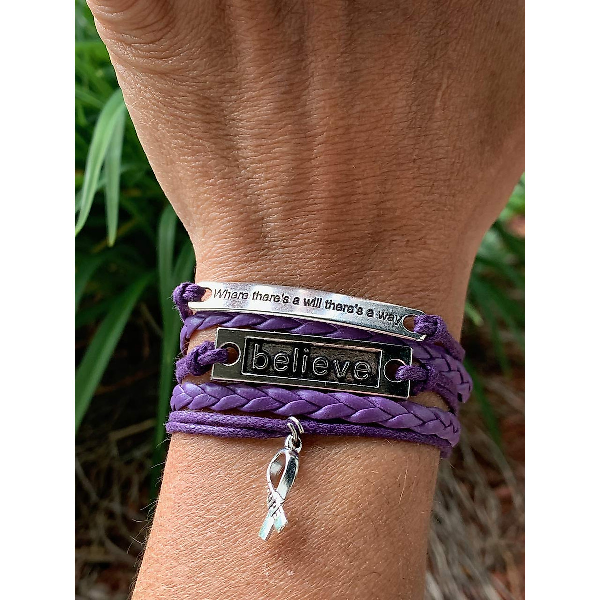 Infinity Collection Purple Ribbon Charm Bracelet, Where There is a Will There is a Way Awareness Bracelet, Survivor Gift for Women