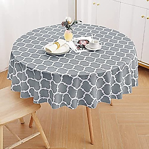 smiry Round Plastic Table Cloth, Waterproof Vinyl Tablecloth with Flannel Backing for Round Tables, Wipeable Spillproof Tablecloths for Dining, Camping, Indoor and Outdoor (60" Round, Grey)