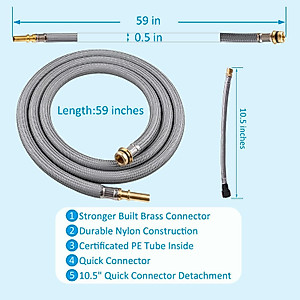 88624000 Pull-out Hose for Hansgrohe Kitchen Faucets, Kitchen Sink Faucet Replacement Parts, Pull-down Spray Hose Replacement with Brass Connectors, 59-Inch + 10.5-Inch