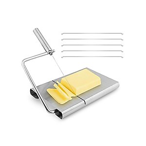 QWLWBU Stainless Steel Cheese Slicer Cutter Multipurpose Cheese Slicer Food Cutter with 6 Replacement-wires Cheese Cutter Board with Accurate Size Scale Cheese Cutter(COLOR:silver)