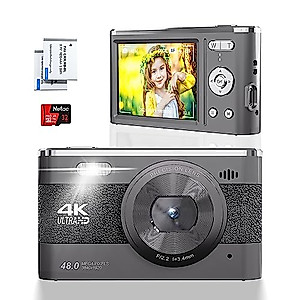 Digital Camera for Photography and Video 4K 48MP Vlogging Camera for YouTube with 3” FHD Screen 18X Digital Zoom Point and Shoot Camera Mini Travel Camera with 32GB SD Card, 2 Batteries-Black