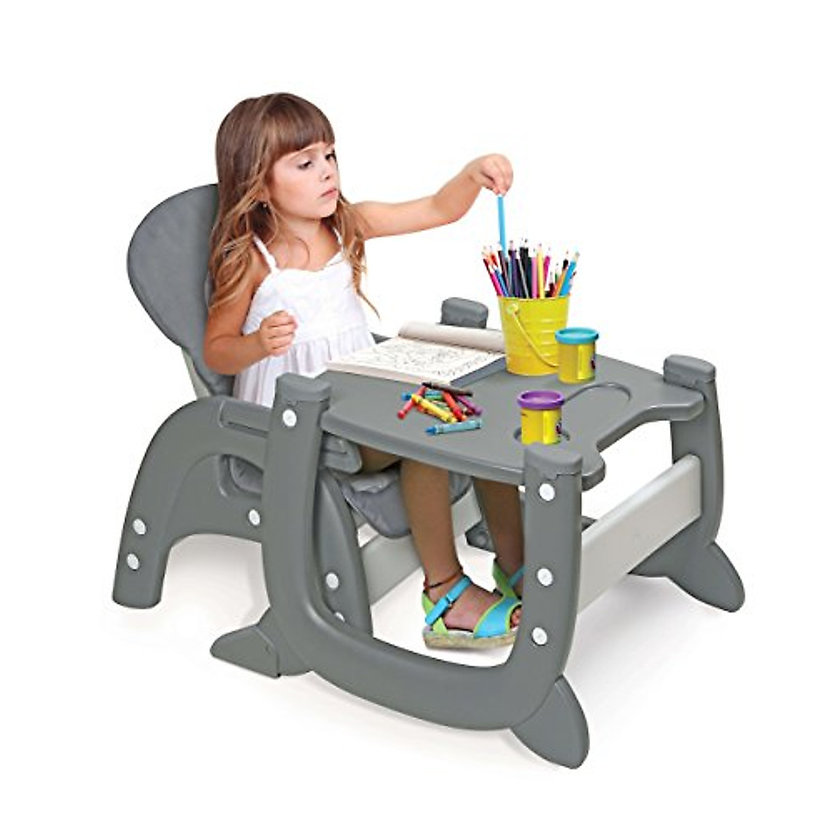 Badger Basket Envee II Baby High Chair with Playtable Conversion – Gray Chevron, 5-Point Harness, Dishwasher Safe Tray, Machine Washable Cushion