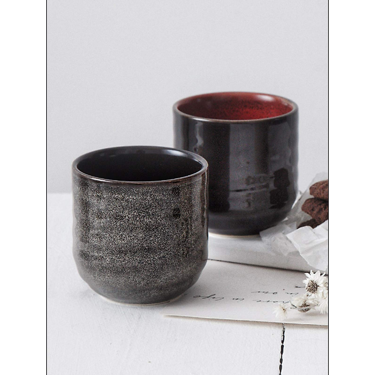 Lxuwbd Japanese style ceramic tea set, tea cup, coffee cup, yerba mate set, Ceramic mate cup set of 4 (Brown grey)