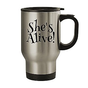 Molandra Products She's Alive! - 14oz Stainless Steel Travel Mug, Silver