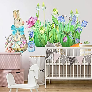 Mitoykus 2 Sets Pastel Wall Stickers Rainbow Bunny Egg Carrot Hyacinth Watercolor Wall Decals for Kids Room Party Nursery