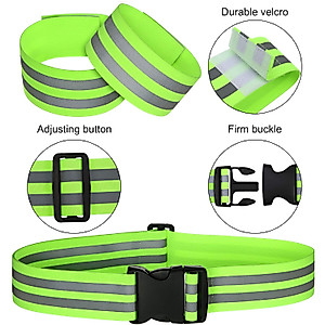 Hotop 6 Pieces Reflective Band Strap Safety Reflective Glow Belt PT Belt High Visibility Reflective Waist Belt for Arm, Wrist, Ankle, Leg Running Cycling Walking Marathon (Green)